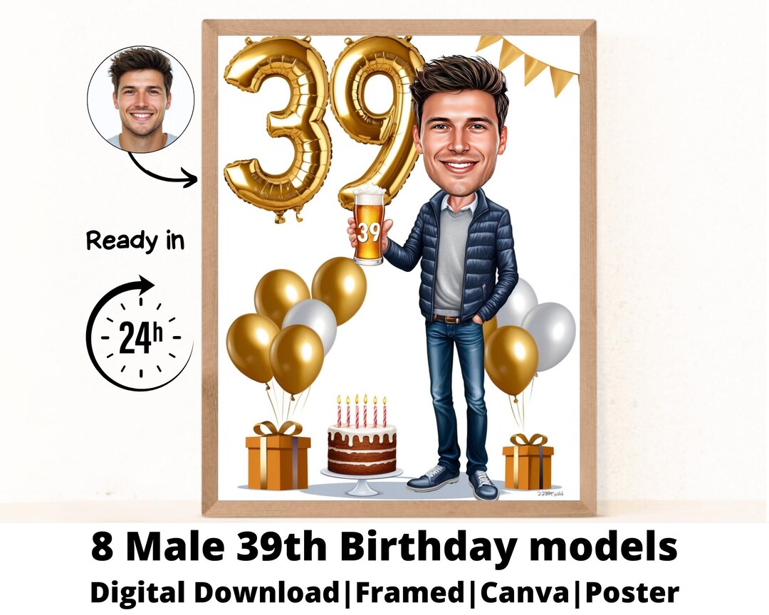 39th Male Birthday / 39th Birthday Invitation / 39th Birthday Card ...