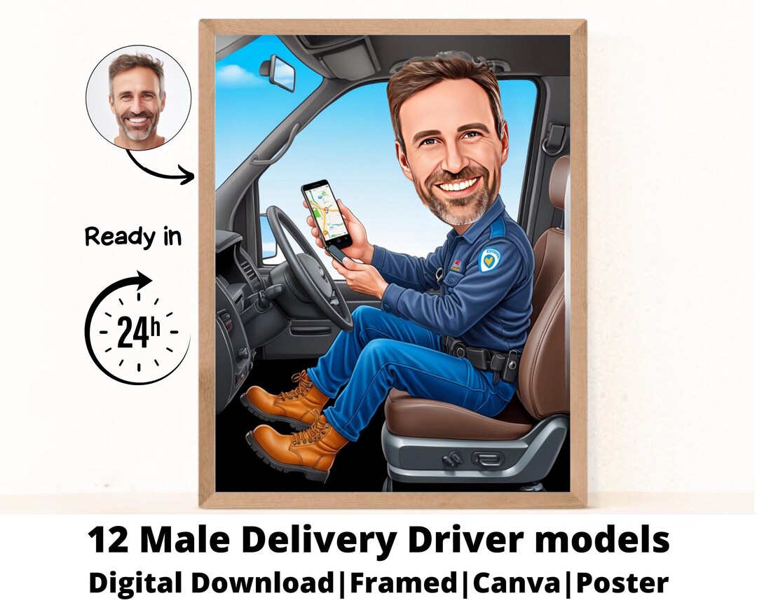 Delivery Driver Male Cartoon Portrait / Delivery Driver Gift / Custom ...