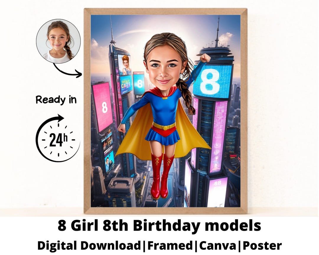 8th Girl Birthday / 8th Birthday Invitation / 8th Birthday Card / 8th ...
