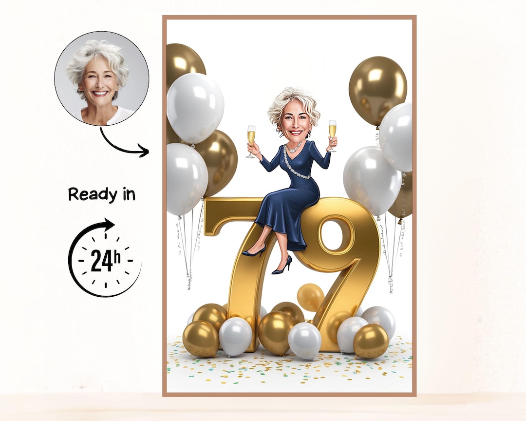 Custom Caricature for 79th Birthday, 79th Anniversary, Caricature ...