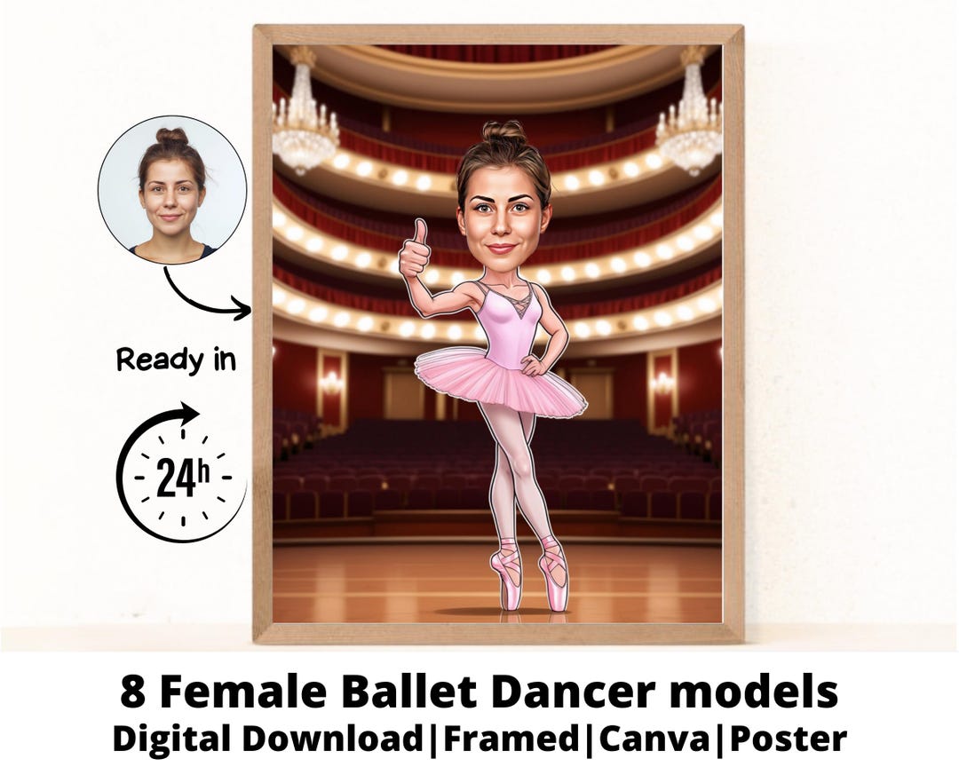 Ballet Dancer Female Cartoon Portrait / Ballet Dancer Gift / Custom ...