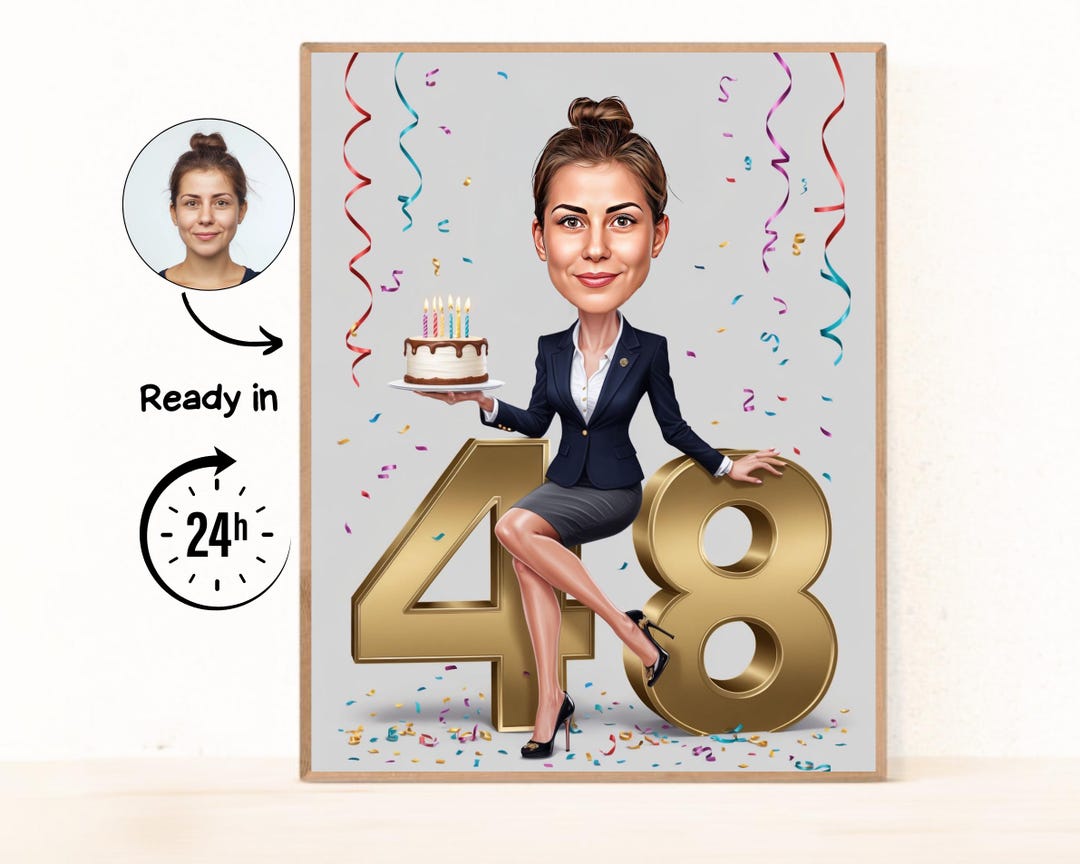 48th Birthday Cartoon Portrait | 48th Birthday Gift | Invitation 48th ...