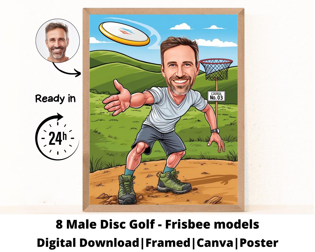 Disc Golf Male Cartoon Portrait / Disc Golf Gift / Custom Disc Golf ...