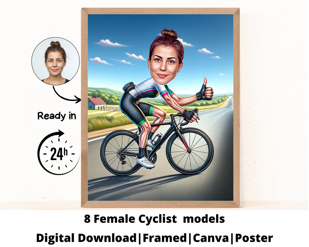 Cyclist Female Cartoon Portrait / Cyclist Gift / Custom Cyclist ...