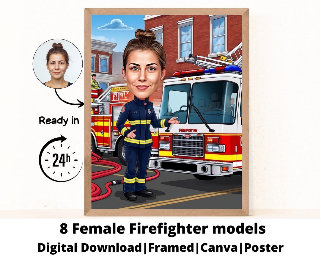 Firefighter Female Cartoon Portrait / Firefighter Gift / Custom ...