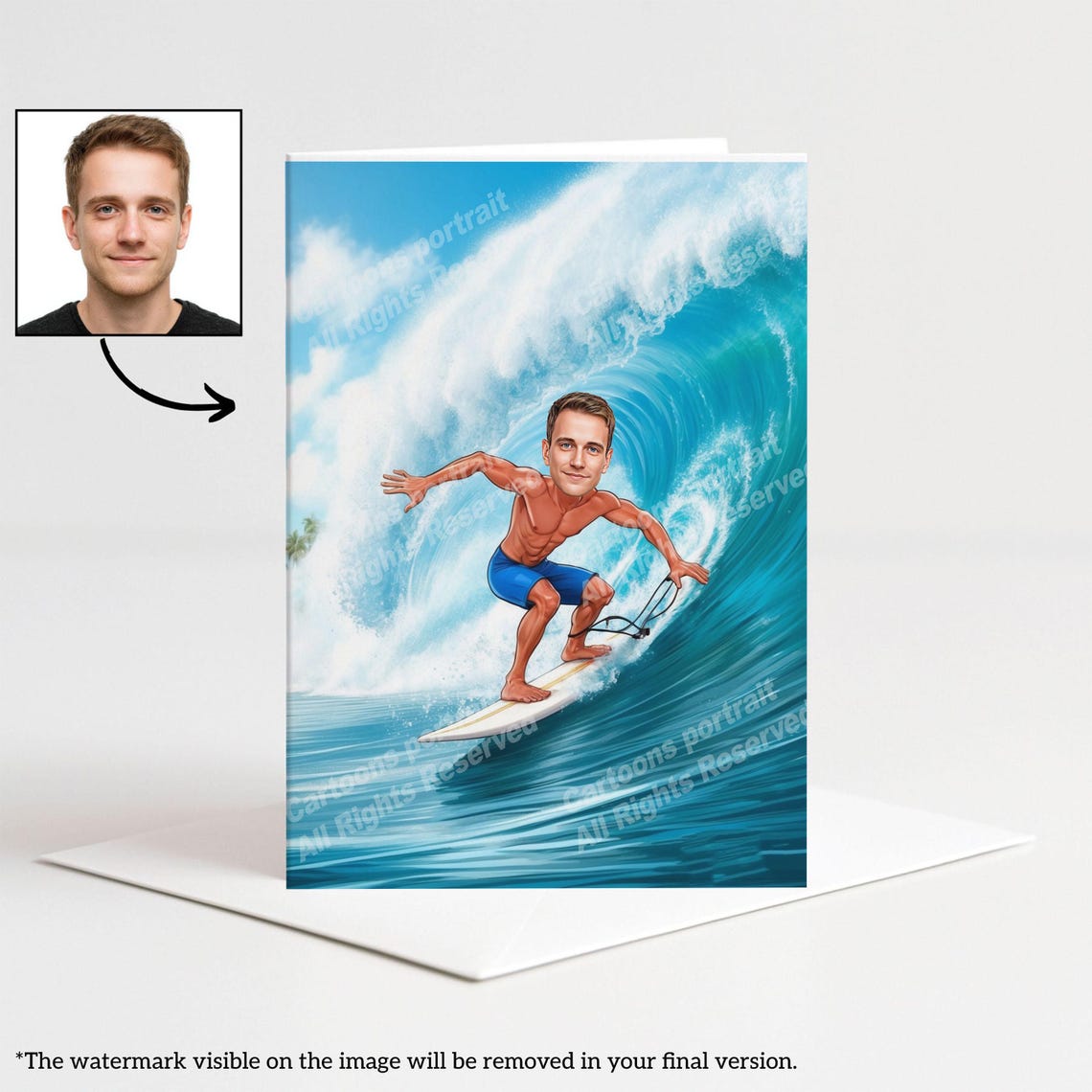 Surfer Gift – Custom Caricature Portrait From Your Photo / Surfer - Etsy