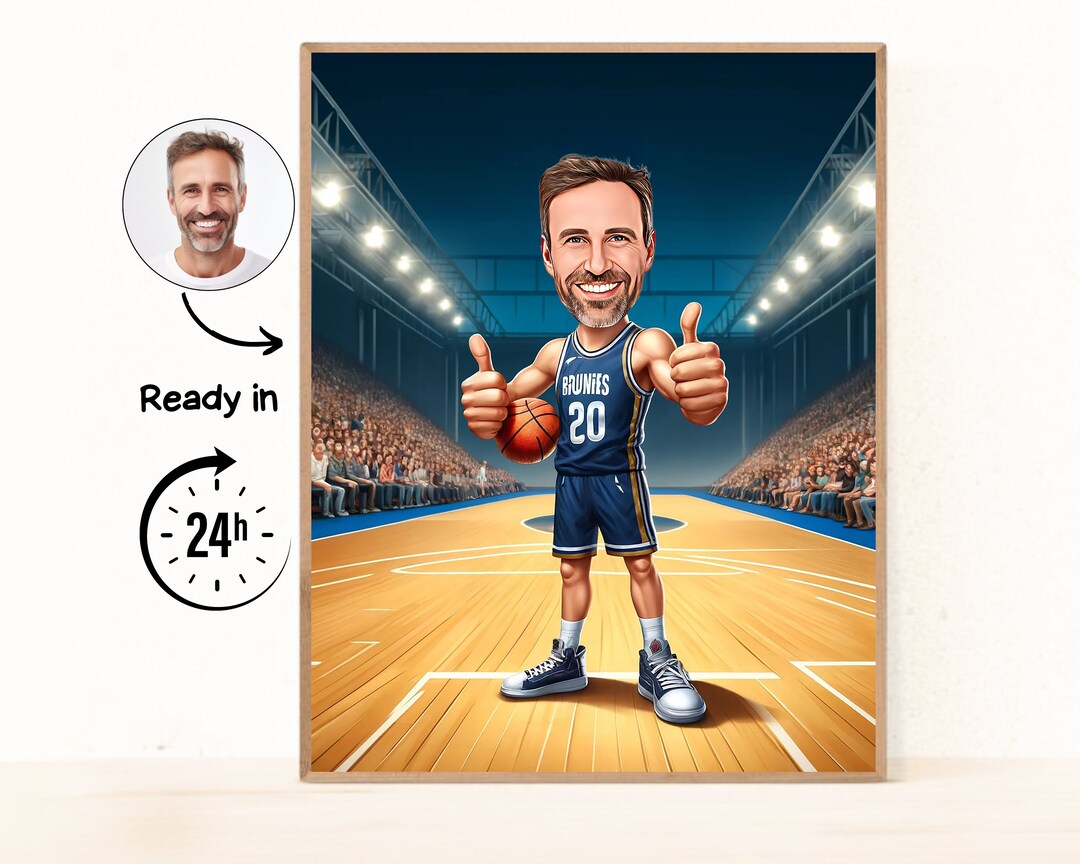 Custom Basketball Player Cartoon Portrait, Basketball Caricature, Gift ...