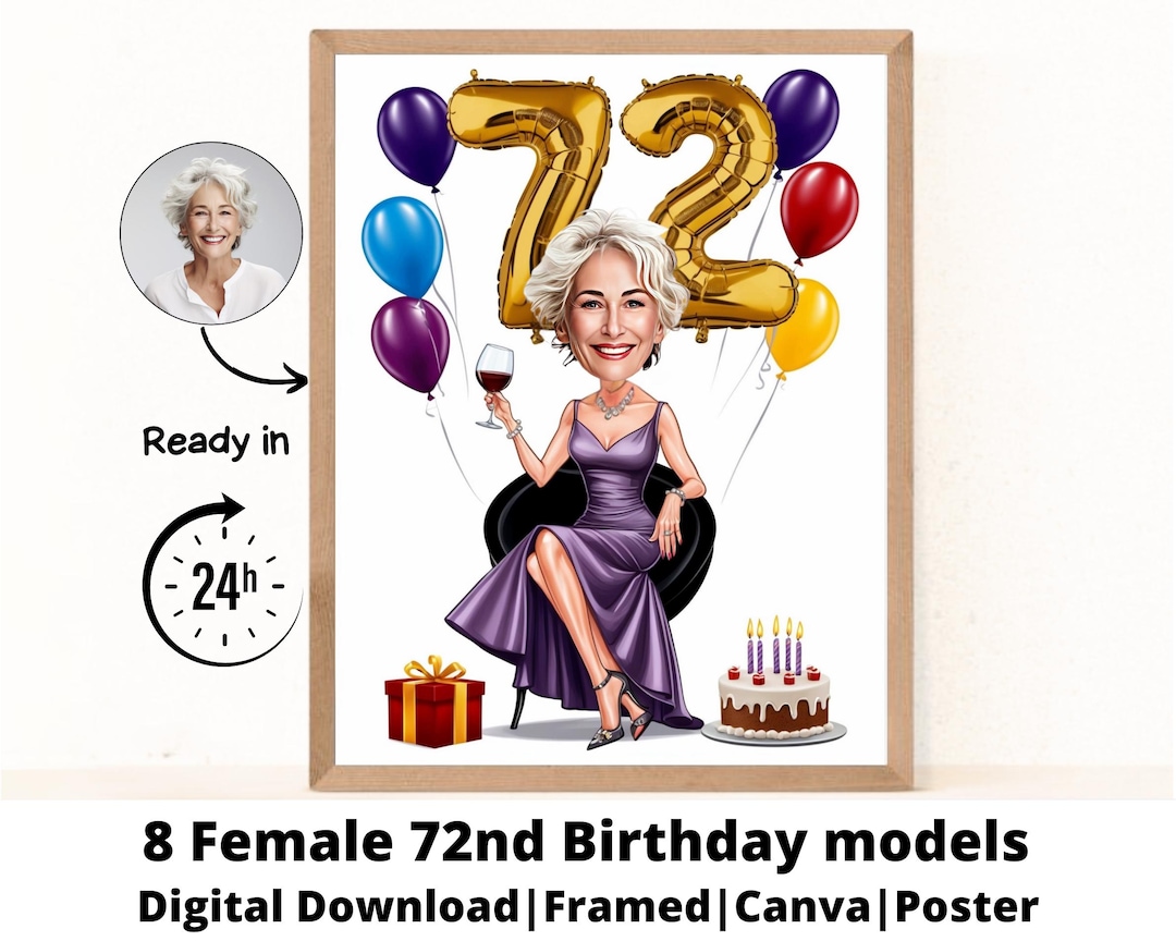 72nd Female Birthday / 72nd Birthday Invitation / 72nd Birthday Card ...