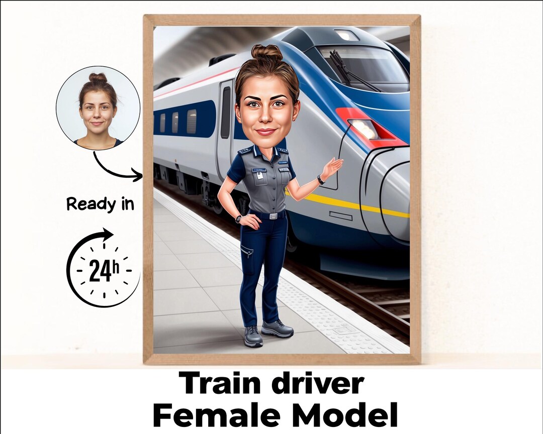 Train Driver Male Cartoon Portrait / Train Driver Gift / Custom Train ...
