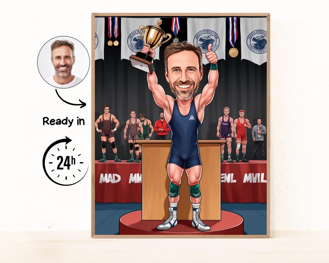 Wrestling Cartoon Portrait Wrestling Gift Custom Wrestling Caricature ...