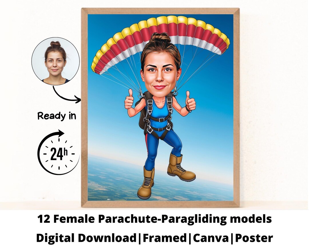 Parachute-paragliding Female Cartoon Portrait / Parachute-paragliding ...