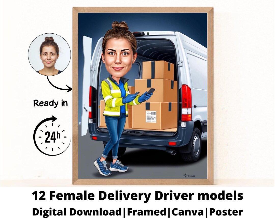 Delivery Driver Female Cartoon Portrait / Delivery Driver Gift / Custom ...