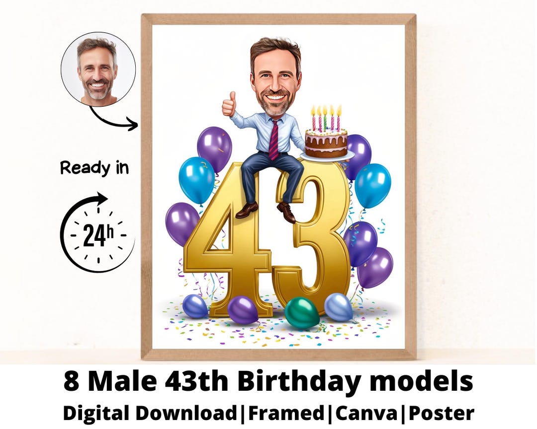 43rd Male Birthday / 43rd Birthday Invitation / 43rd Birthday Card ...