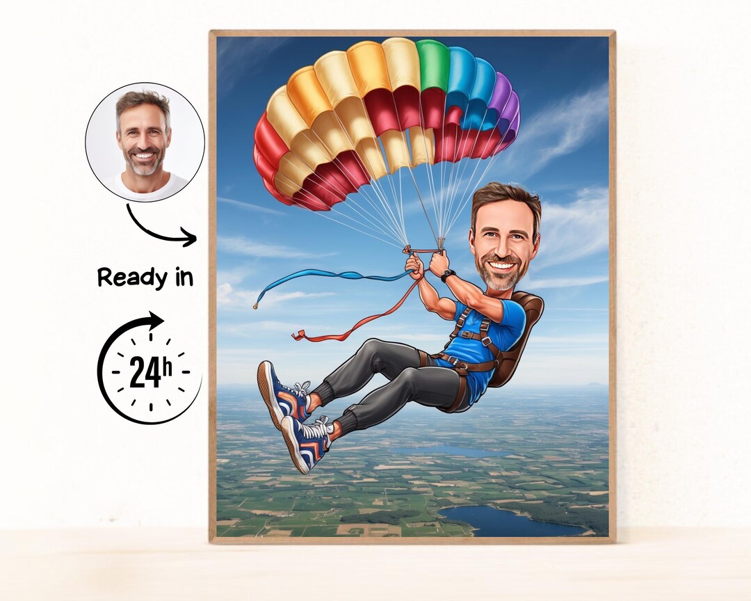 Personalized Skydiver Cartoon Portrait, Custom Skydiver Caricature ...