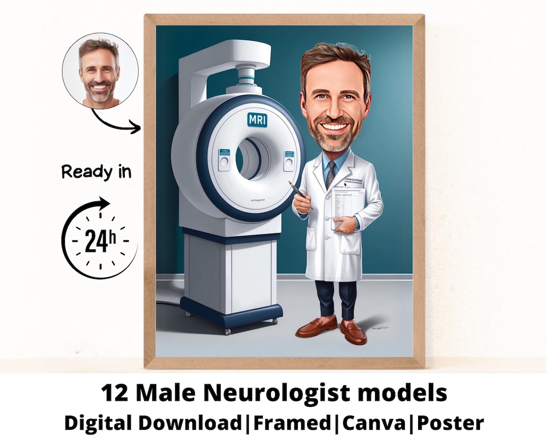 Neurologist Male Cartoon Portrait / Neurologist Gift / Custom ...