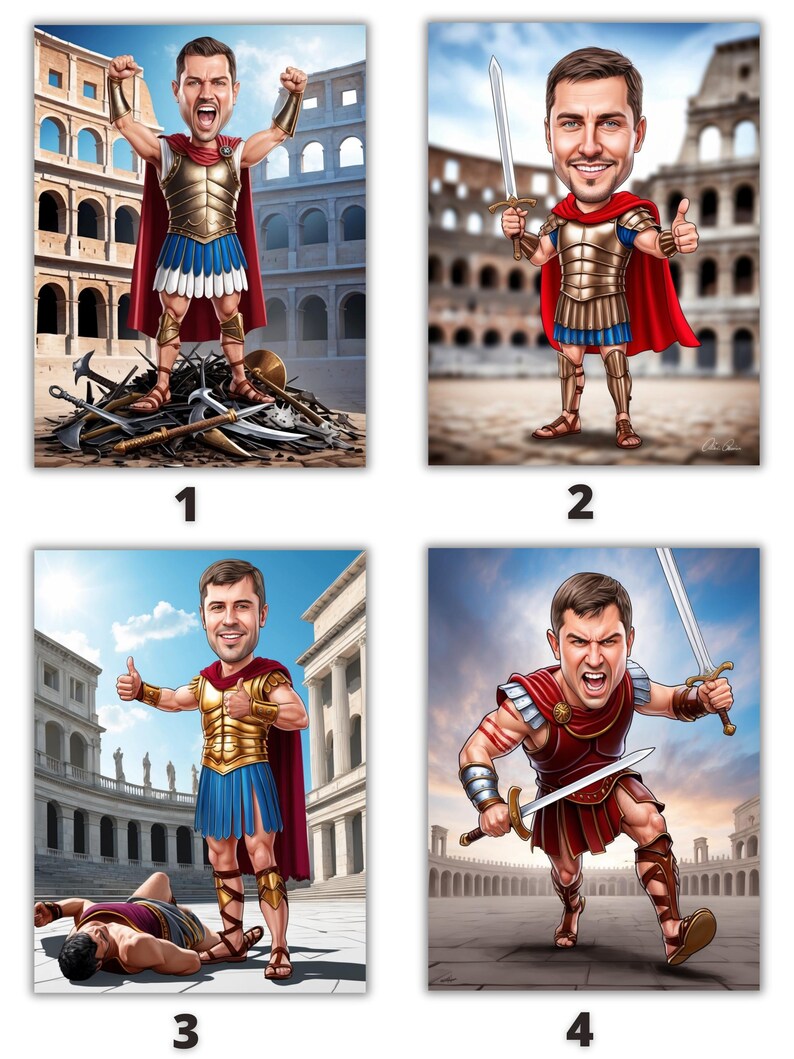 Personalized Gladiator Cartoon Portrait, Custom Gladiator Caricature ...