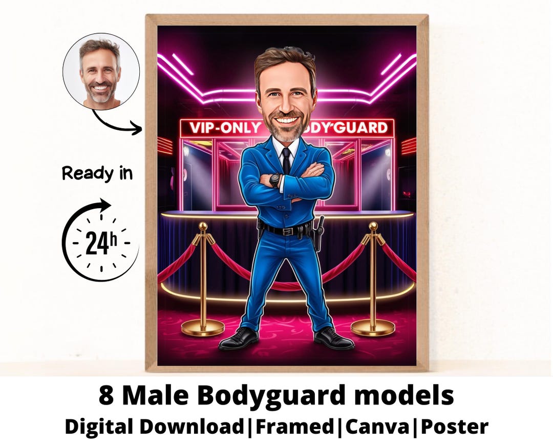 Bodyguard Male Cartoon Portrait / Bodyguard Gift / Custom Bodyguard ...