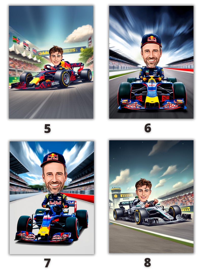 Custom Male Formula 1 Cartoon Portrait, F1 Fan Gift, Formula 1 Gift ...