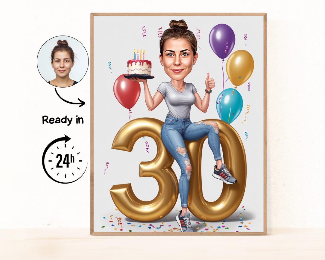 30th Birthday Cartoon Portrait 30th Birthday Gift Invitation 30th ...