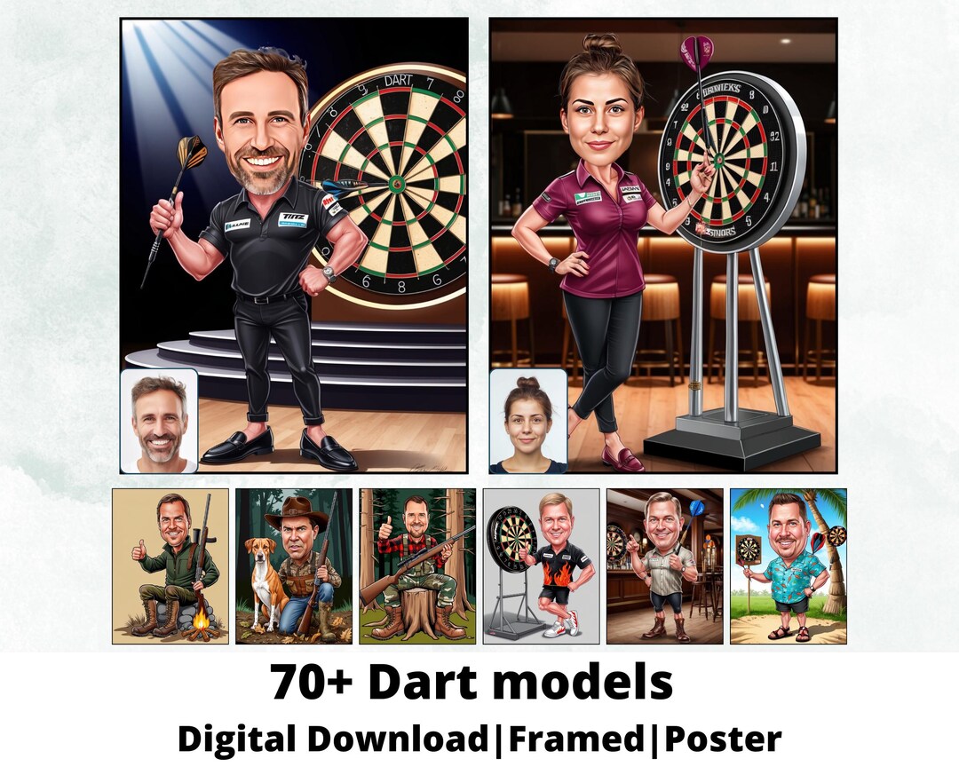 Dart Cartoon Portrait Dart Gift Custom Dart Caricature From Photo Funny ...