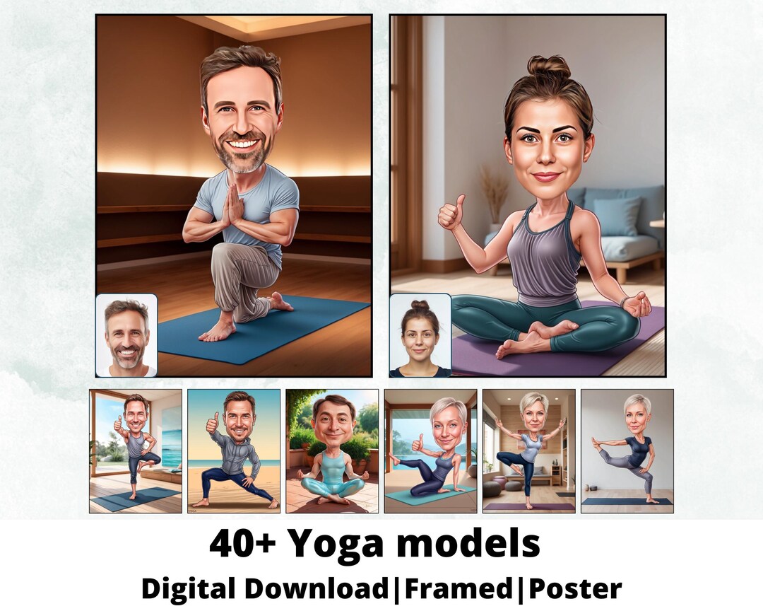 Yoga Cartoon Portrait Yoga Gift Custom Yoga Caricature Yoga Caricature ...