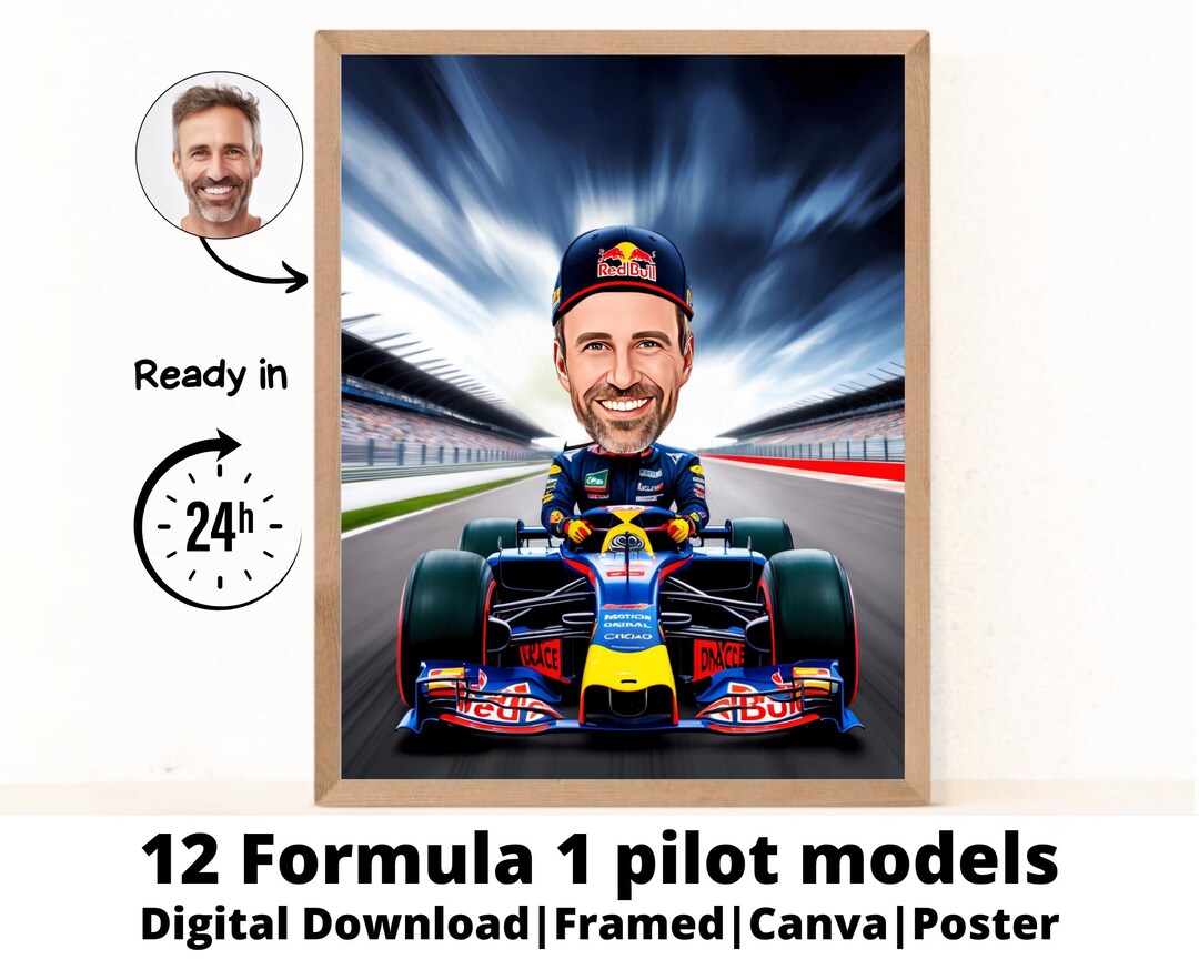 Custom Male Formula 1 Cartoon Portrait, F1 Fan Gift, Formula 1 Gift ...