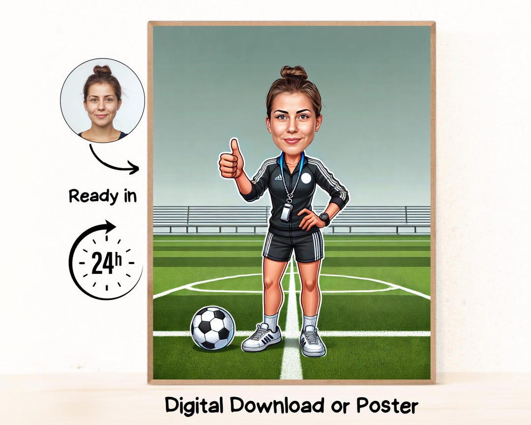 Soccer Coach Cartoon Drawing From Photo, Custom Soccer Coach Caricature ...