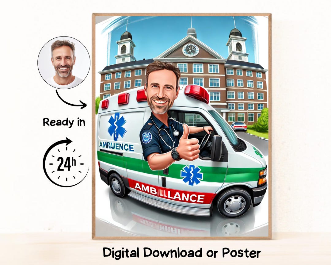 Paramedic Gift Custom Caricature Portrait From Your Photo, Paramedic ...