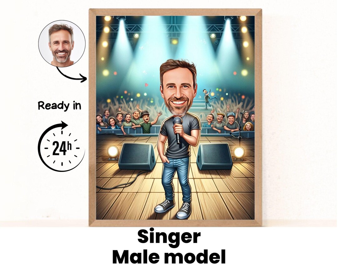 Custom Singer Cartoon Portrait, Singer Caricature, Gift for Singer ...