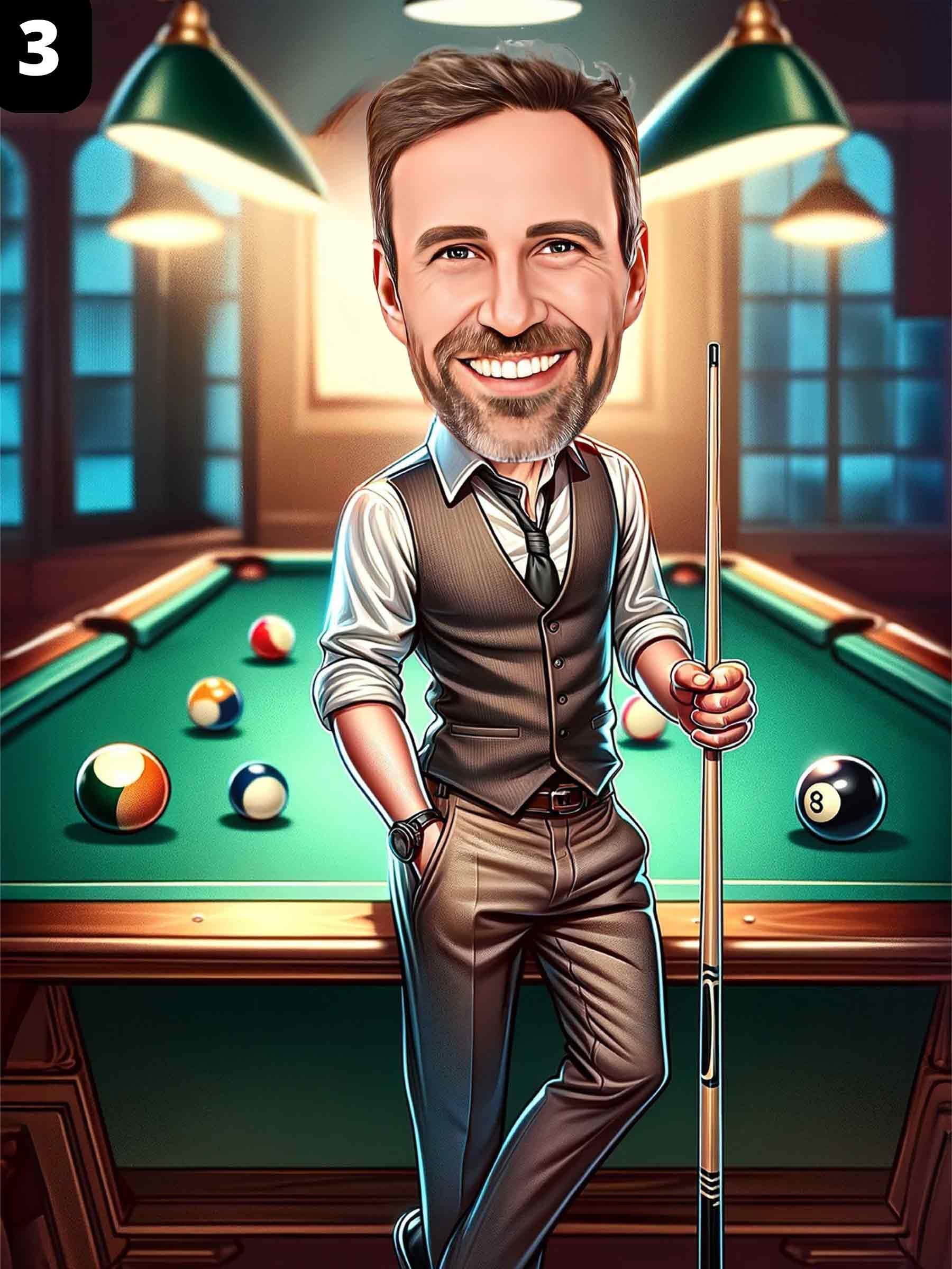 Custom Cartoon Portrait Pool Player Gift , Caricature Portrait From ...