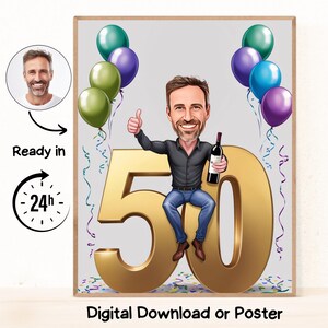 Personalised 50th Cartoon Portrait, Custom Happy Birthday Caricature ...