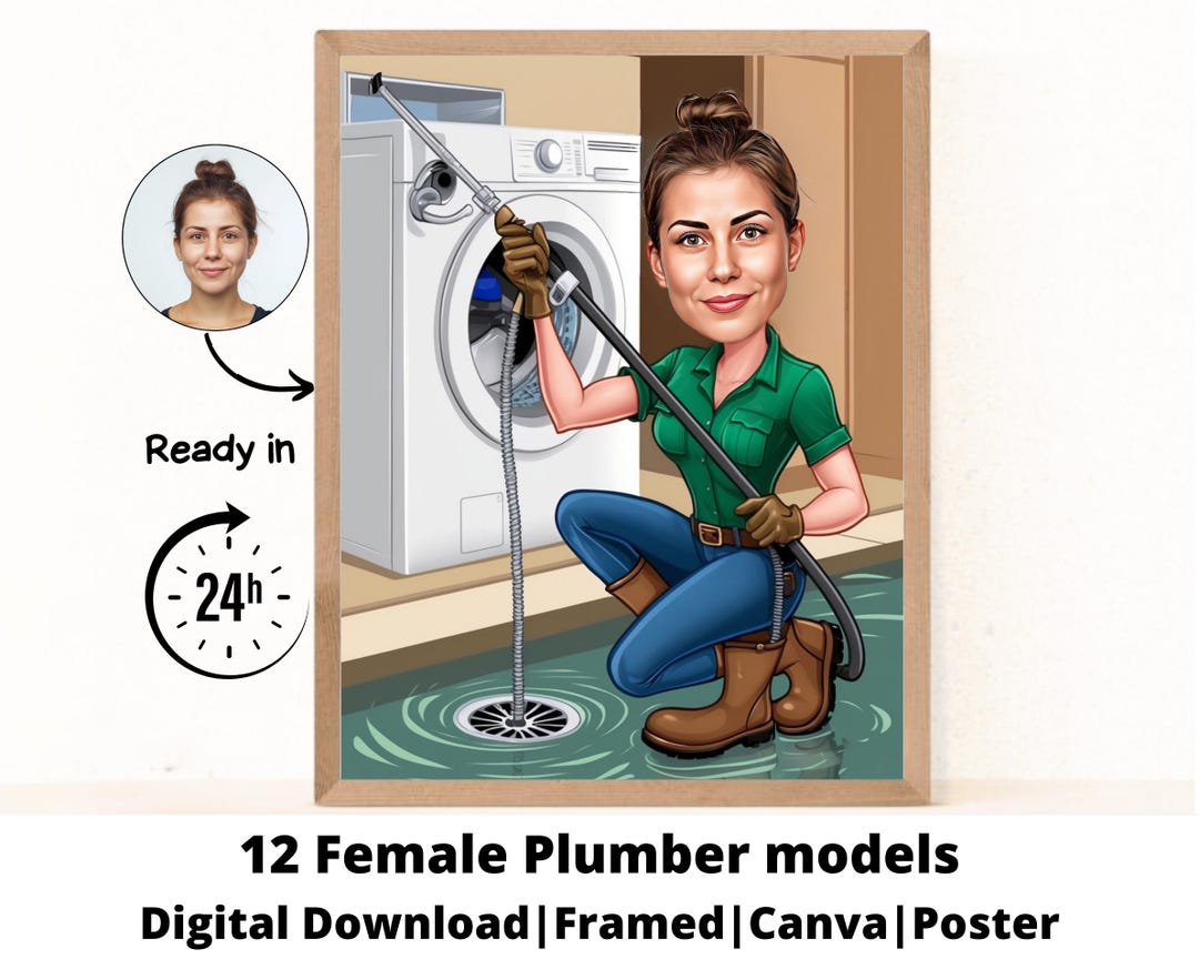 Plumber Female Cartoon Portrait / Plumber Gift / Custom Plumber ...