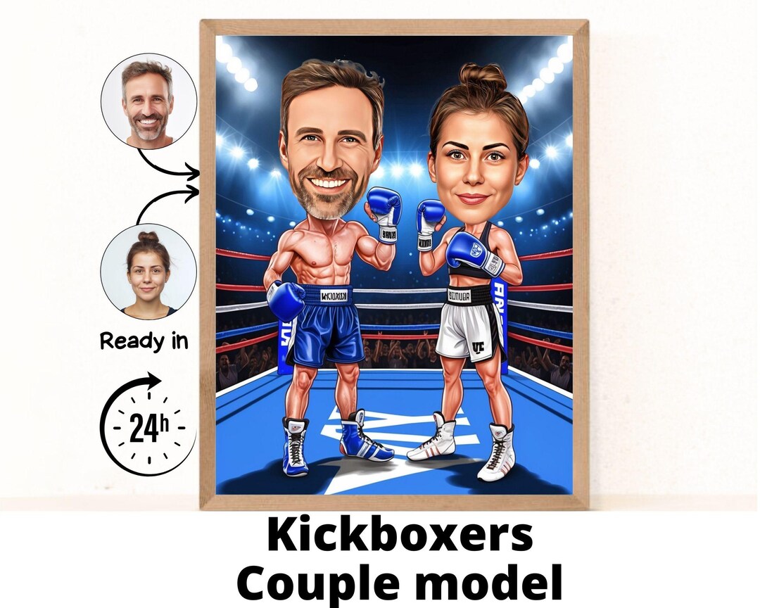 Kickboxing Couple Cartoon Portrait / Kickboxing Gift / Custom ...