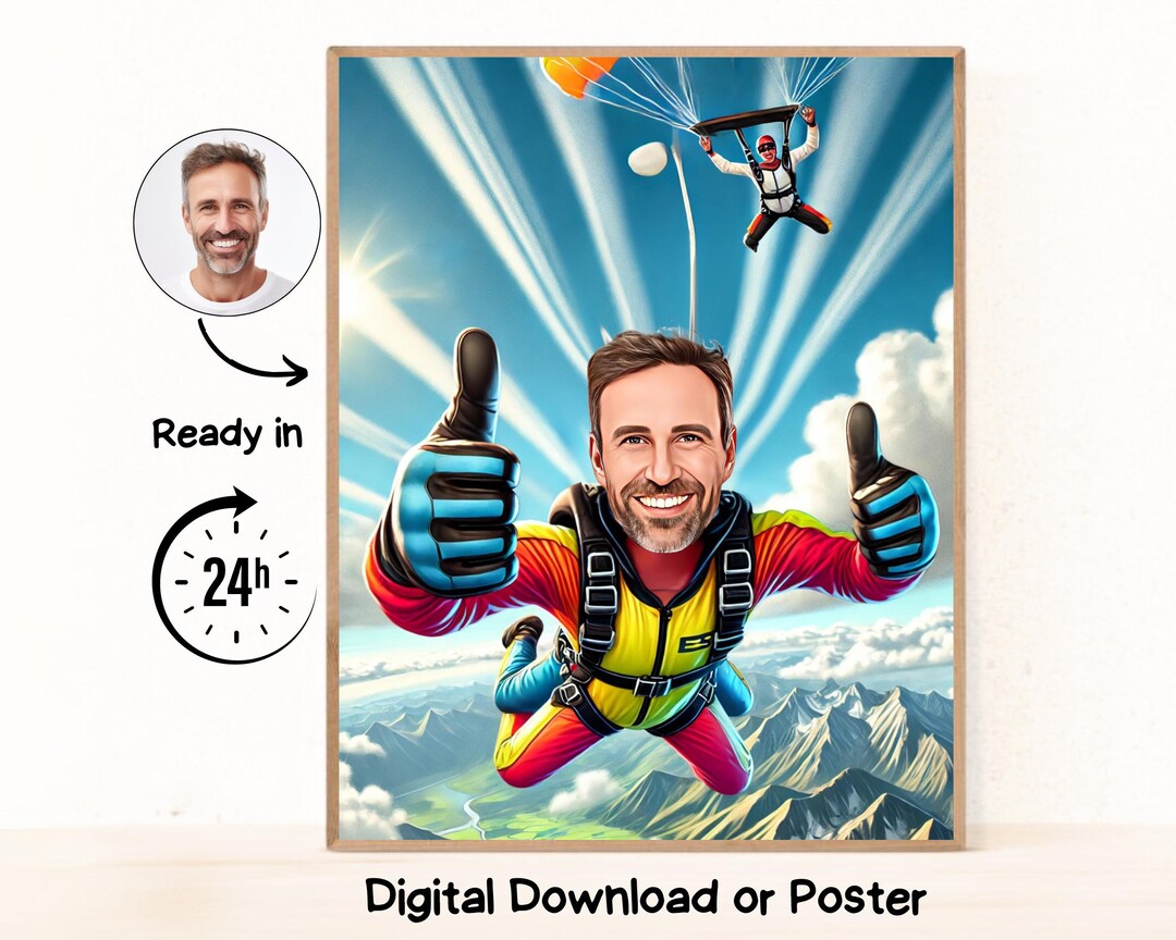 Skydiver Cartoon Drawing From Photo, Female Skydiver Cartoon, Skydiver ...