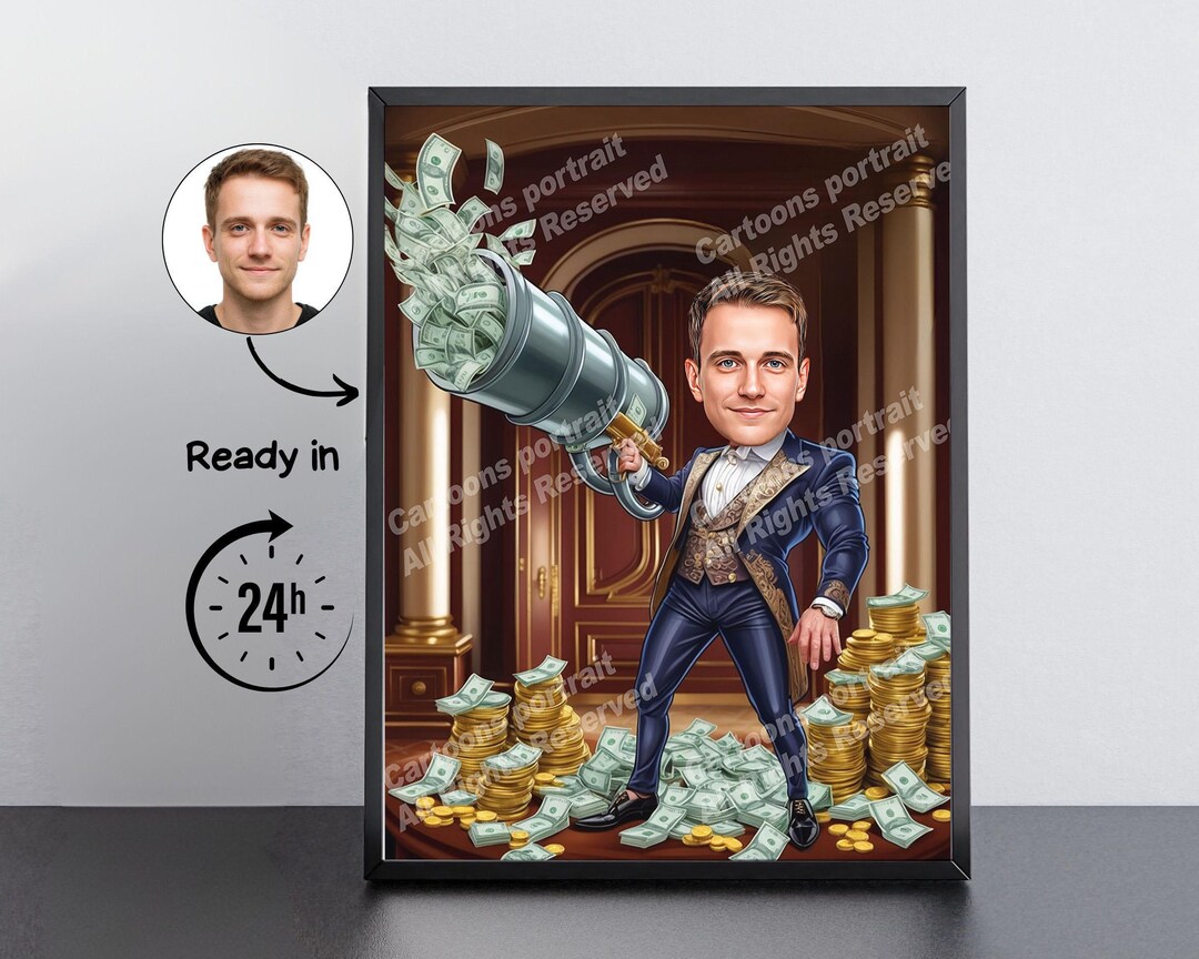 Money Lover Gift – Custom Caricature Portrait From Your Photo / Money ...