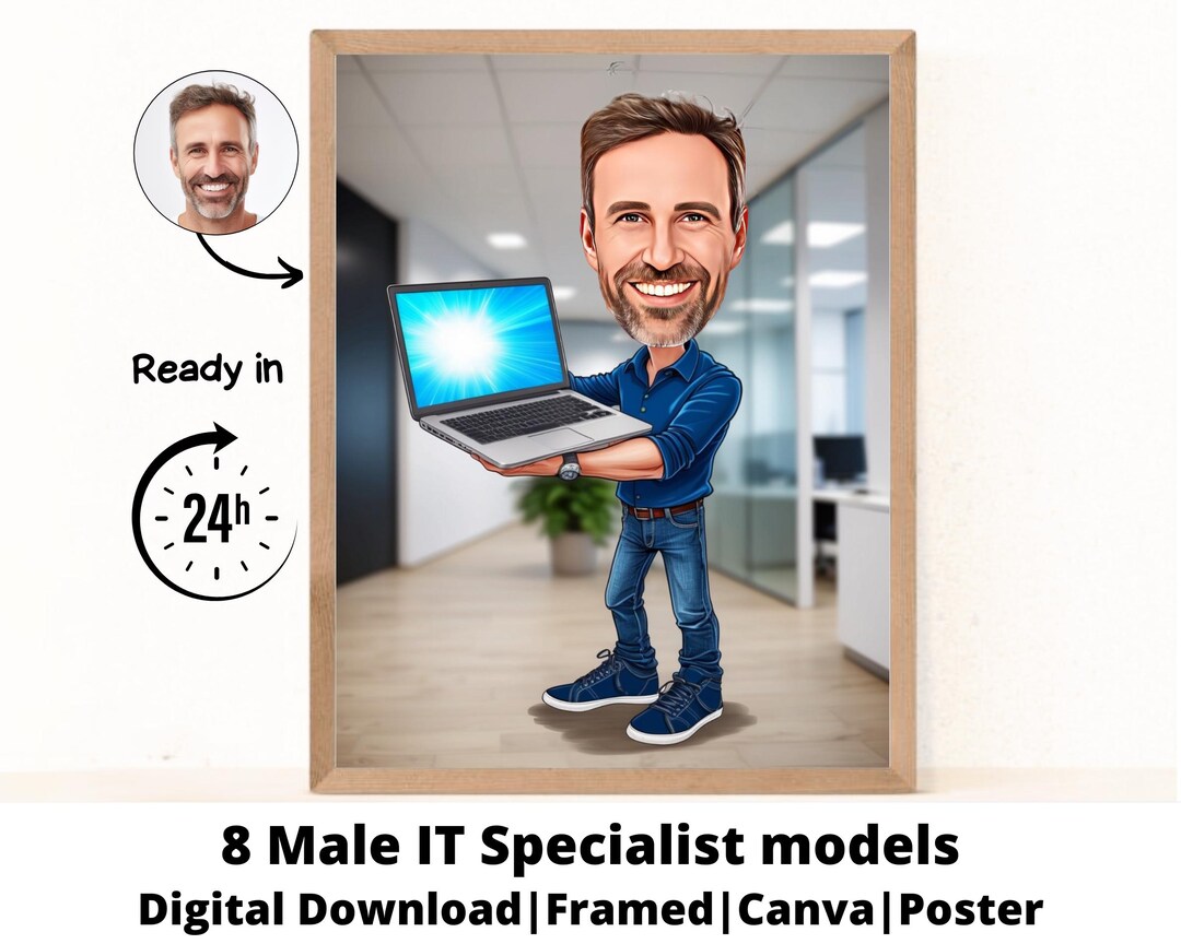 IT Specialist Male Cartoon Portrait / IT Specialist Gift / Custom IT ...