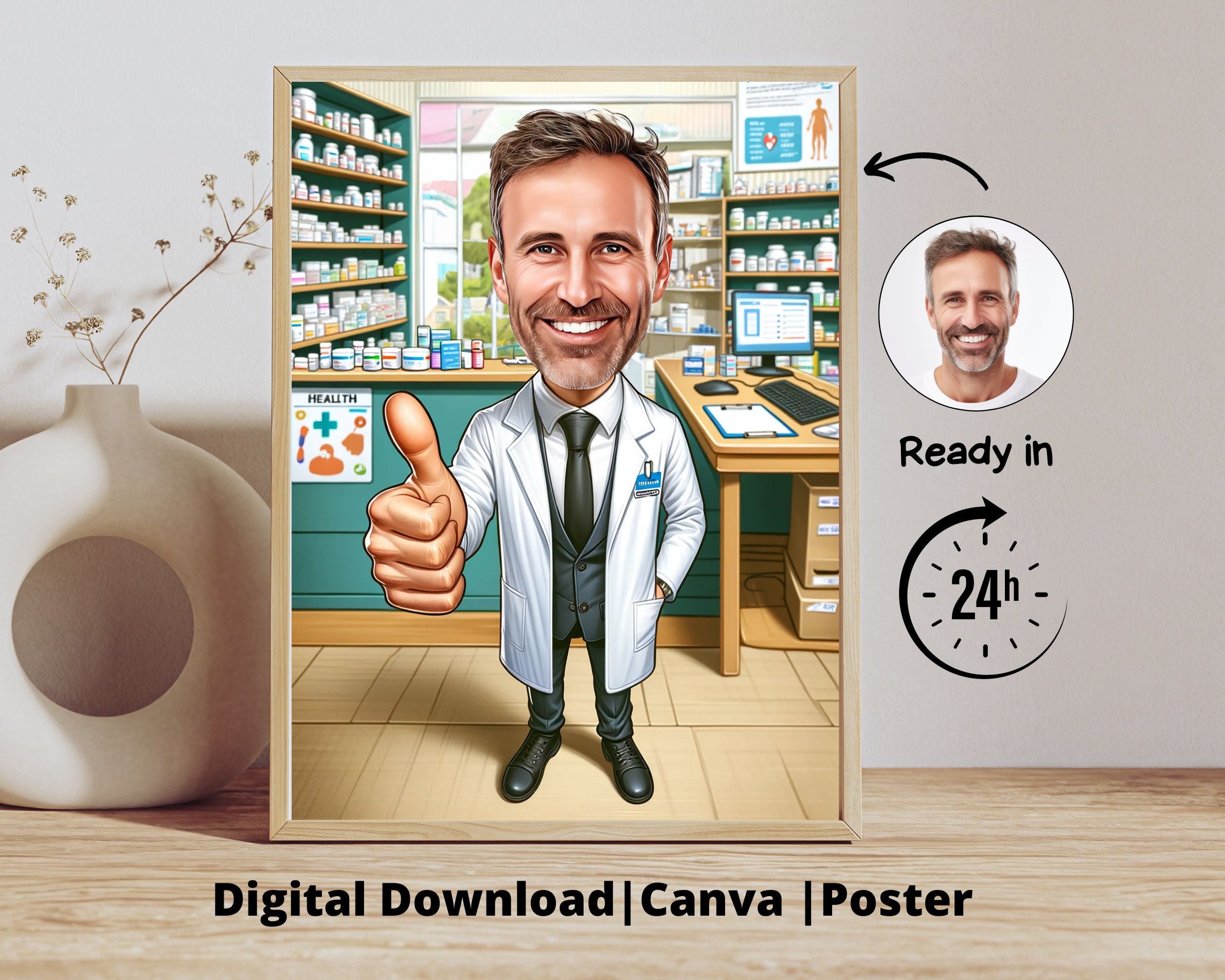 Custom Male Pharmacist Cartoon Portrait, Pharmacist Portrait, Gift for ...