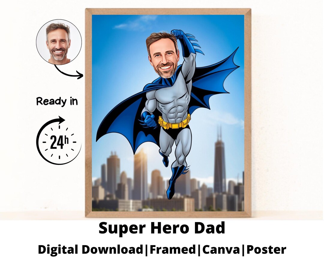 Custom Dad Superhero Cartoon Portrait / Superhero Portrait / Super ...