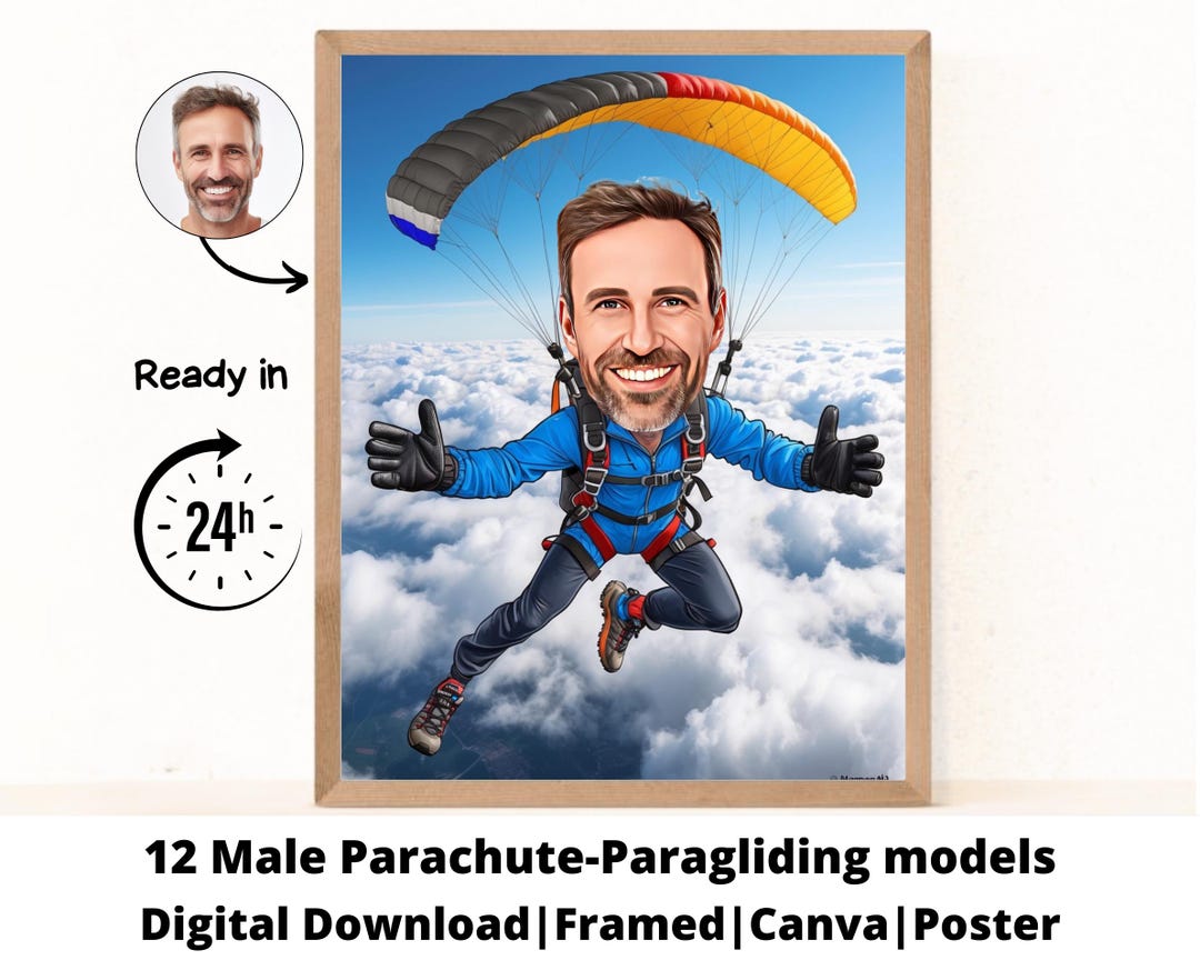 Parachute-paragliding Male Cartoon Portrait / Parachute-paragliding ...
