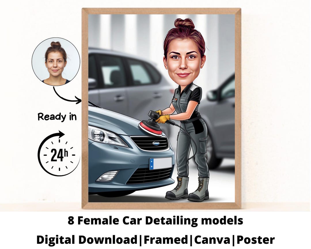 Car Detailing Female Cartoon Portrait / Car Detailing Gift / Custom Car ...