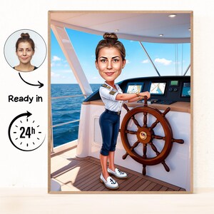 Ship Captain Portrait Ship Captain Gift Custom Ship Captain Caricature ...