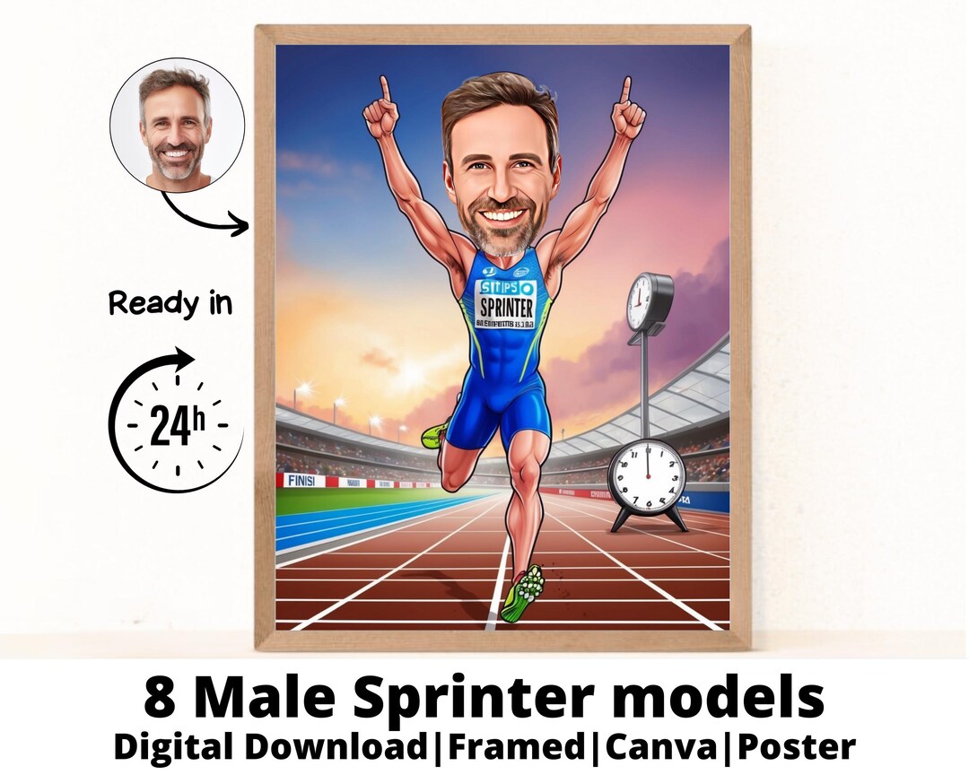 Sprinter Male Cartoon Portrait / Sprinter Gift / Custom Sprinter ...