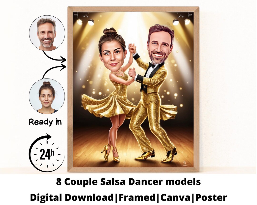 Salsa Dancer Couple Cartoon Portrait / Salsa Dancer Gift / Custom Salsa ...