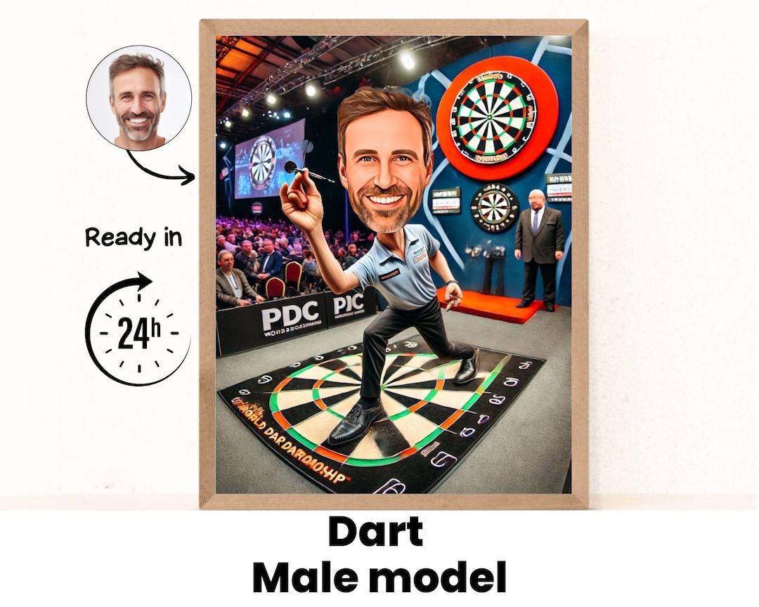 Personalised Darts Player Cartoon Portrait, Custom Darts Caricature ...