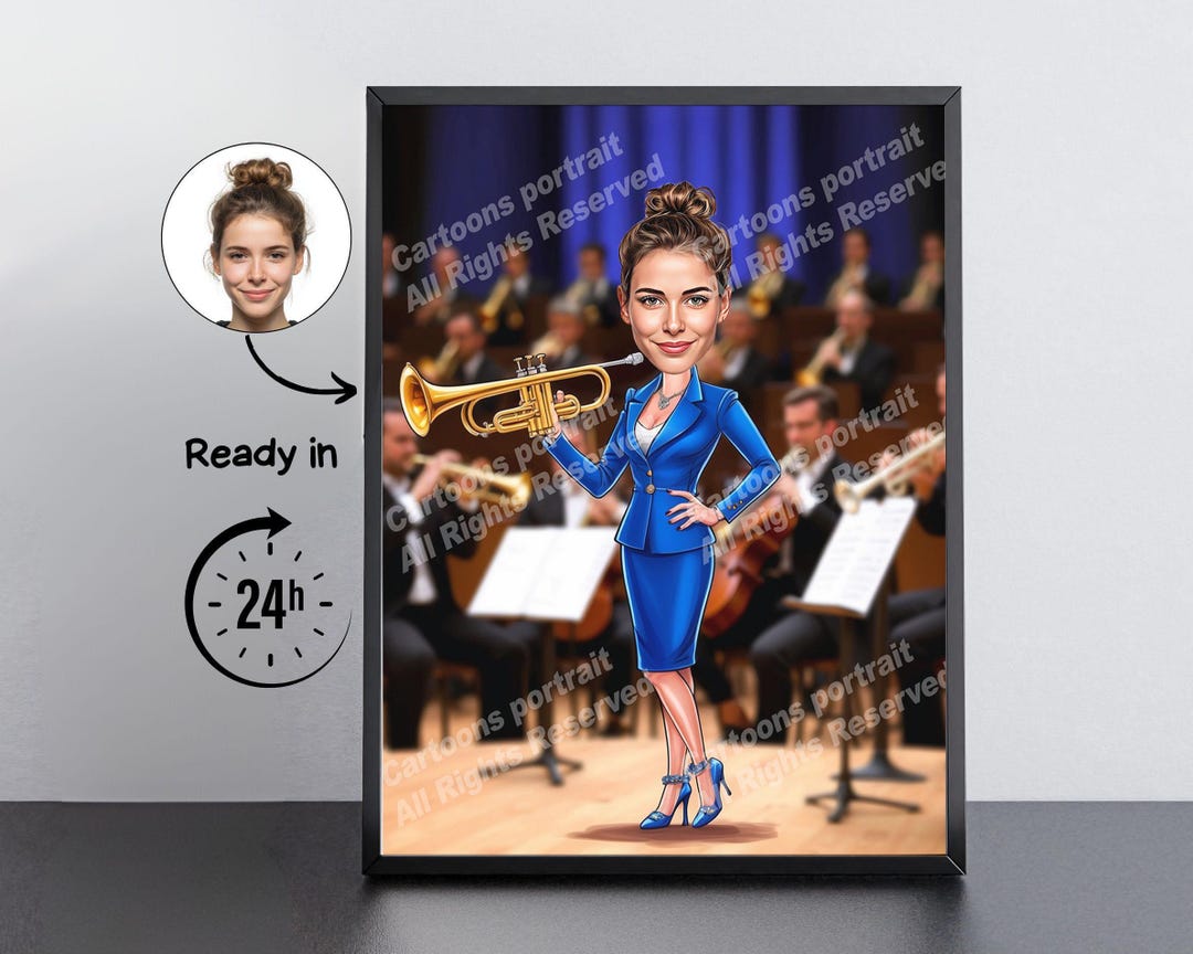 Trumpeter Gift – Custom Caricature Portrait From Your Photo / Trumpeter ...