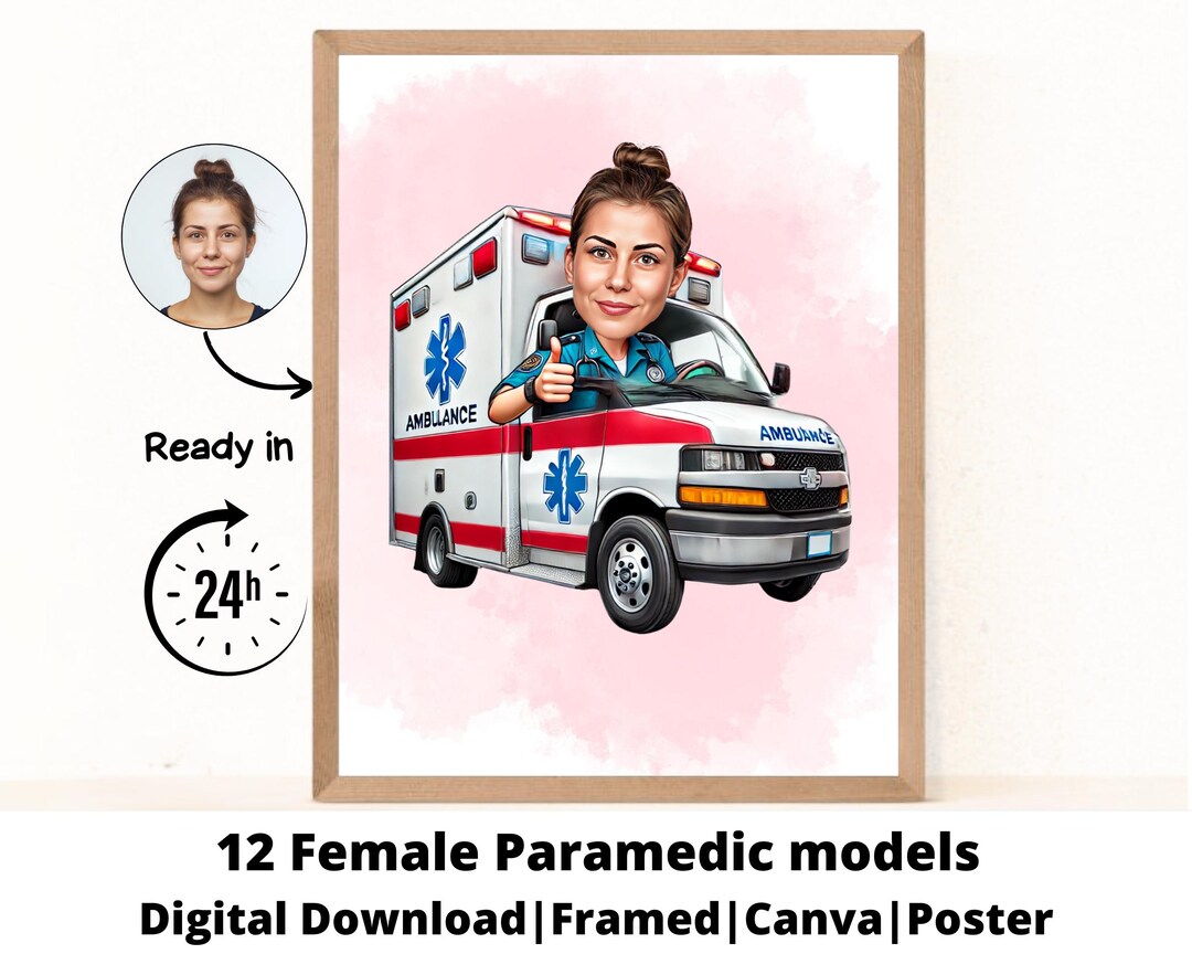 Paramedic Female Cartoon Portrait / Paramedic Gift / Custom Paramedic ...