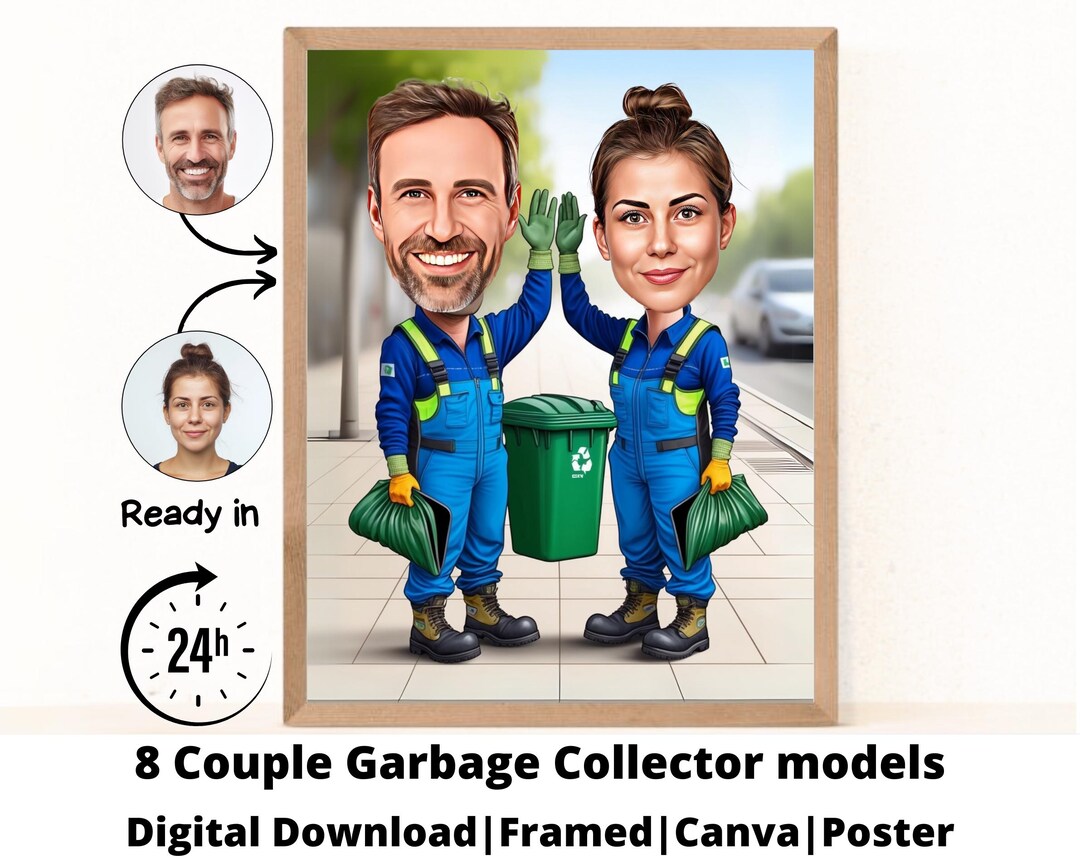 Garbage Collector Couple Cartoon Portrait / Garbage Collector Gift ...