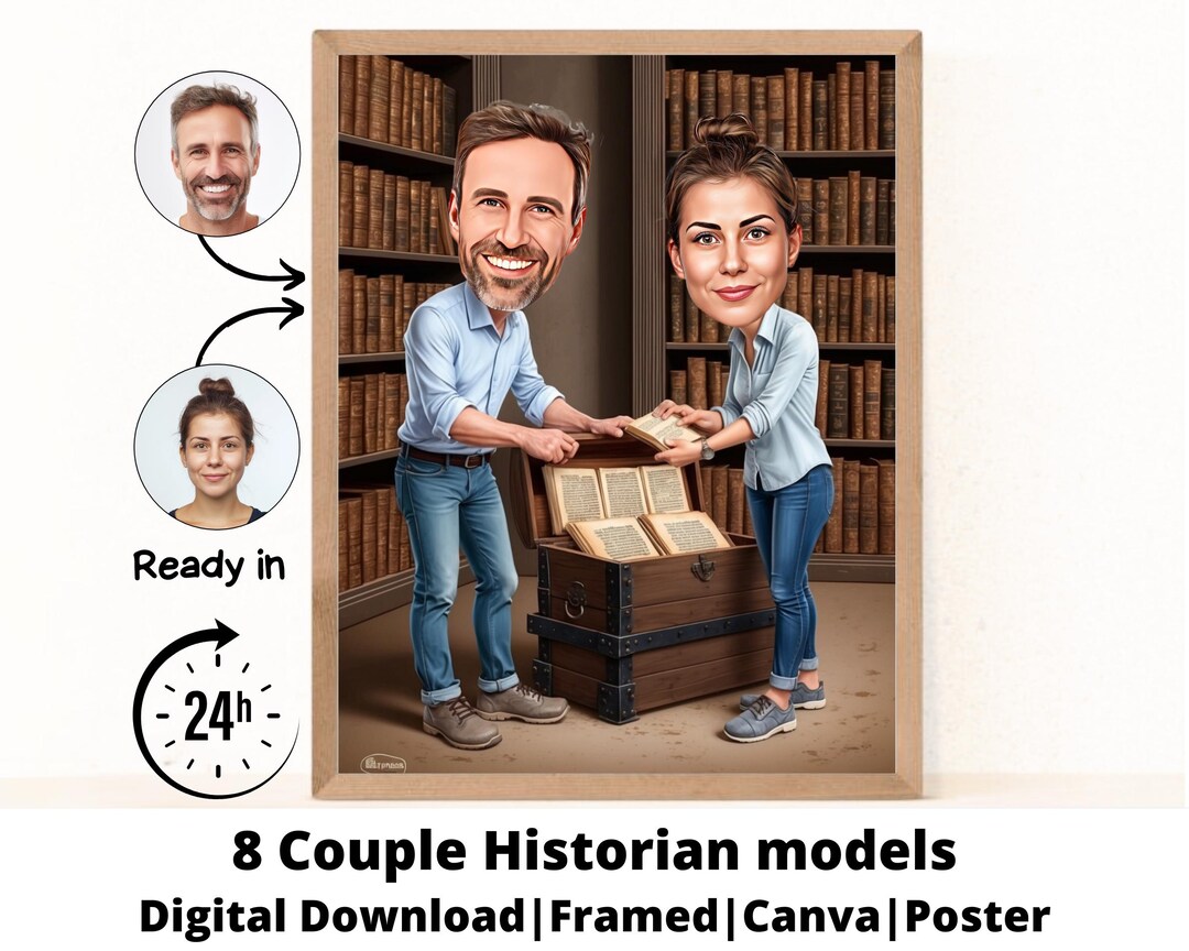 Historian Couple Cartoon Portrait / Historian Gift / Custom Historian ...