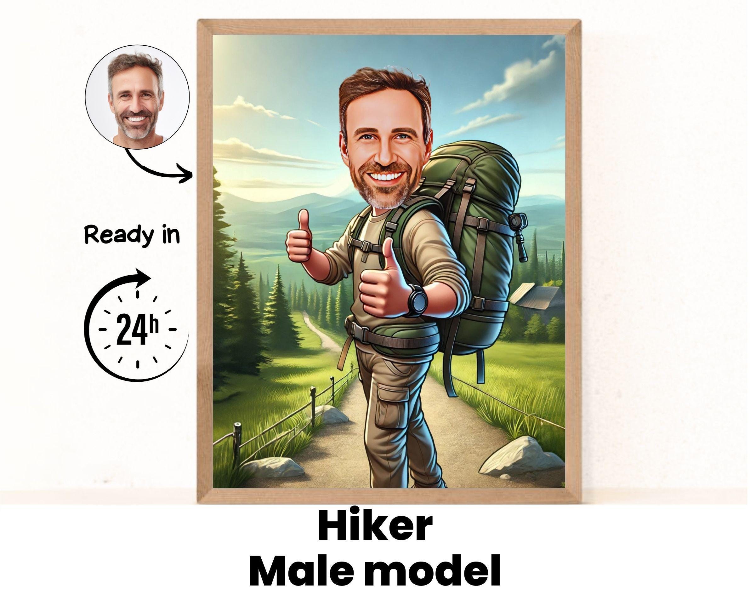 Custom Hiking Cartoon Portrait, Hiking Portrait, Gift for Hiking ...