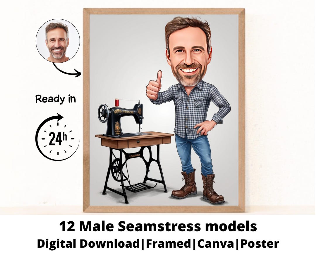 Seamstress Male Cartoon Portrait / Seamstress Gift / Custom Seamstress ...